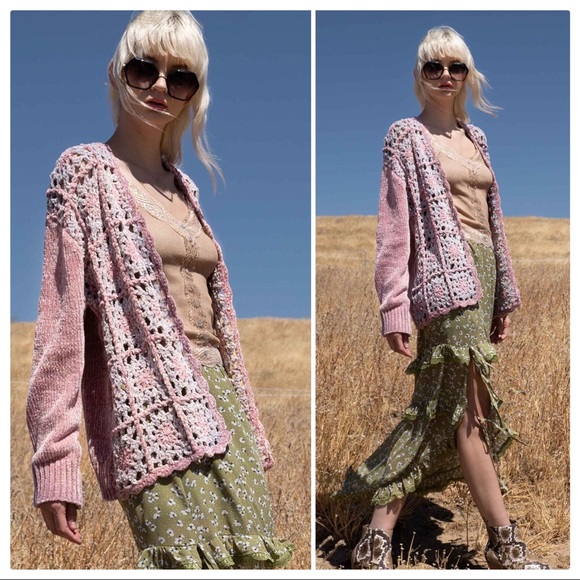 POL | Sweaters | Hand Crocheted Chenille Granny Squares Cardigan | Poshmark